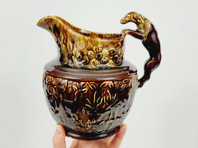 Harker Rockingham Pottery Reproduction Drip Glazed Pitcher Deer Dog ...