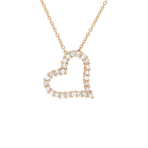Shared Prong Diamond Open Heart Sideways Pendant 18K Yellow, Rose ...