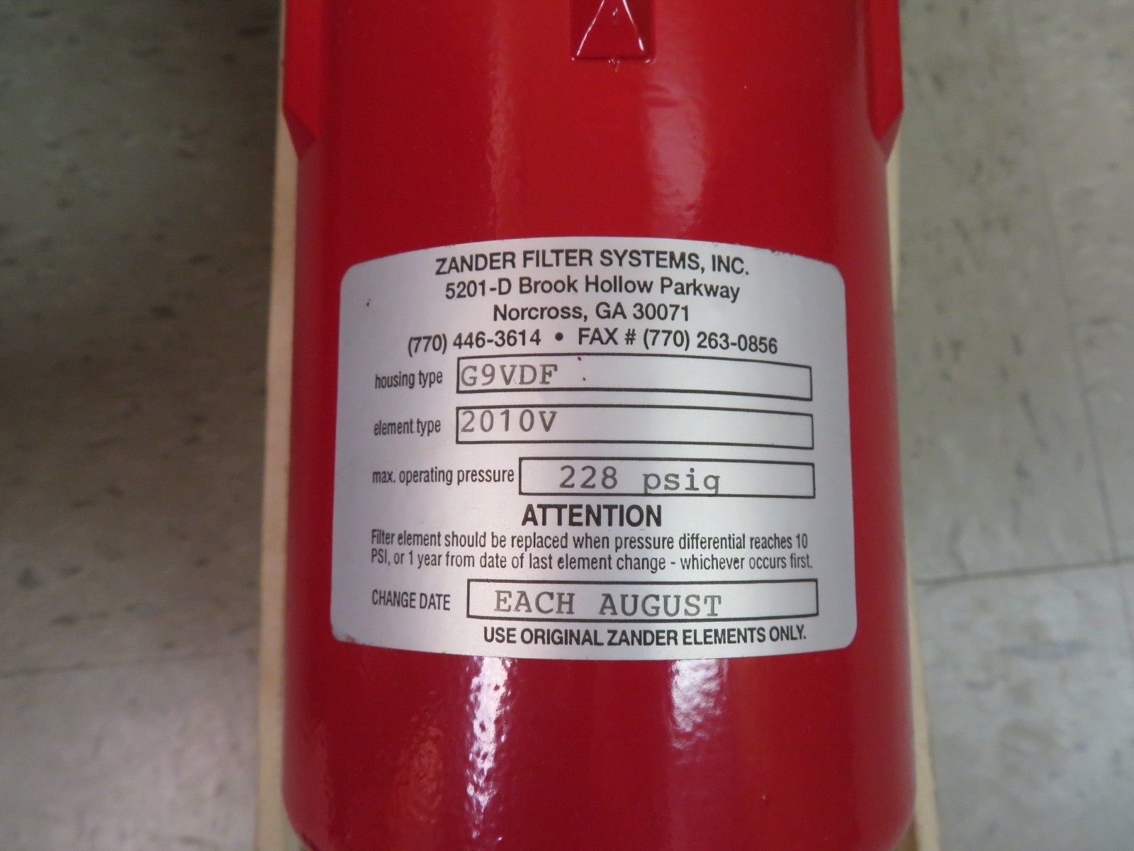 NEW ZANDER FILTER ELEMENT W/ HOUSING G9VDF 2120V 228 PSI | eBay