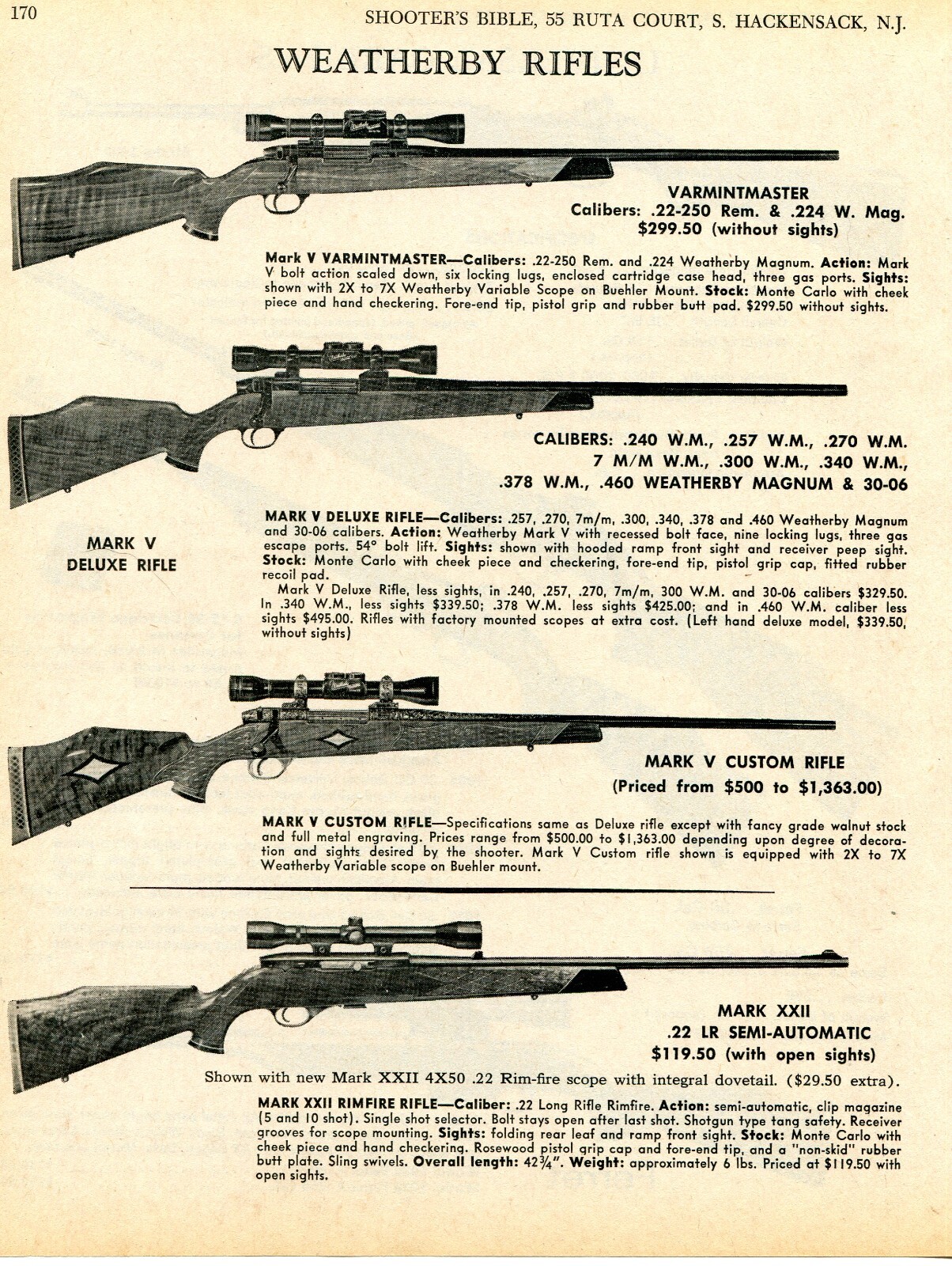 1970 Print Ad of Weatherby Mark V Deluxe, Varmintmaster, Mark XXII ...