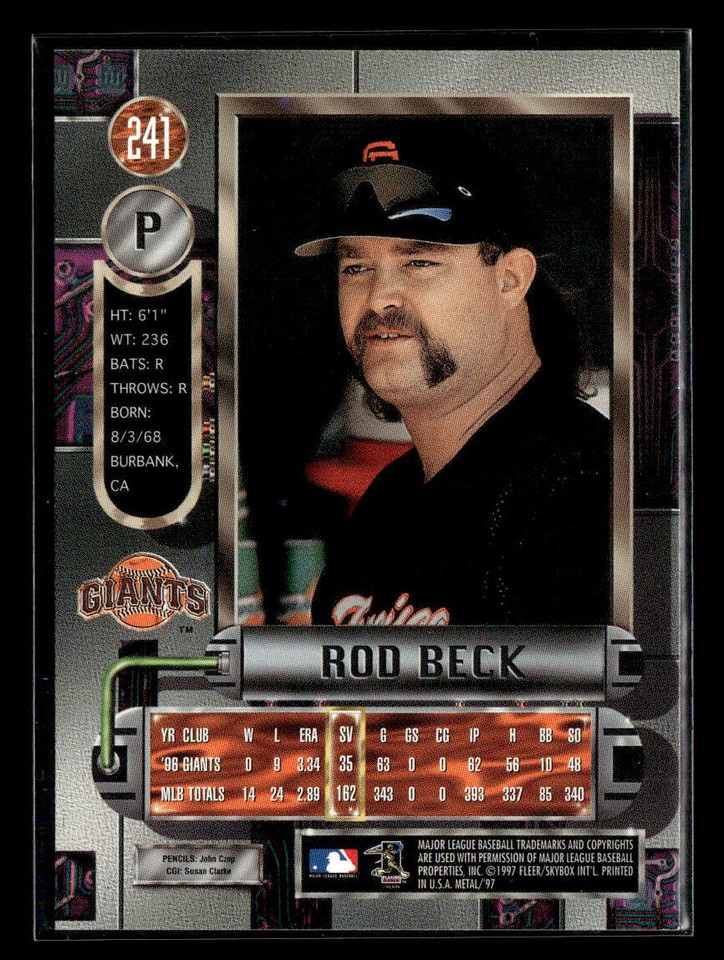 1997 Metal Universe #241 Rod Beck Card San Francisco Giants | eBay