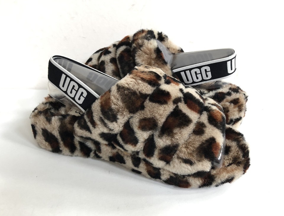 UGG FLUFF YEAH SLIDE LEOPARD AMPHORA MOCASSIN SLIP ON SANDAL US 8 / EU ...