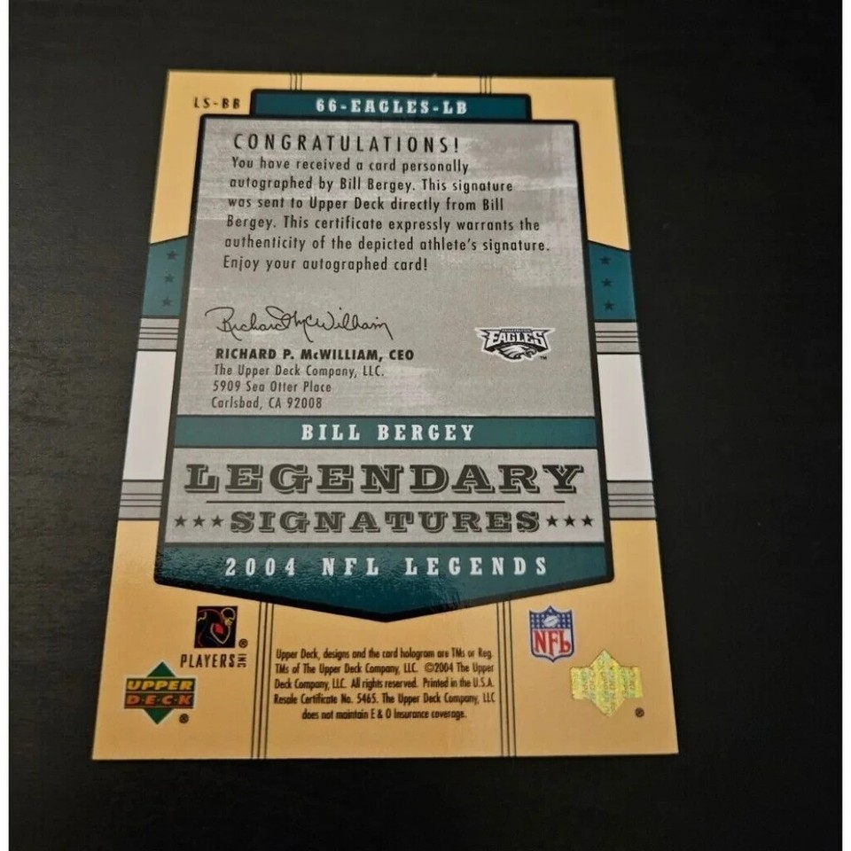 2004 Upper Deck Legendary Signatures Bill Bergey #LS-BB Autograph ...