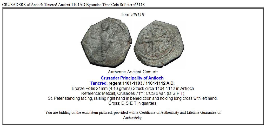 CRUSADERS of Antioch Tancred Ancient 1101AD Byzantine Time Coin St ...