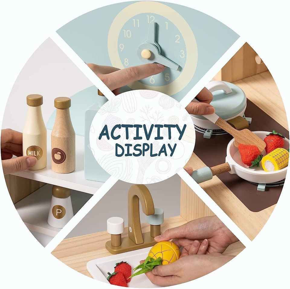 Robud Kids Cooking Pretend Play Kitchen Set with Sound Wooden Playset ...
