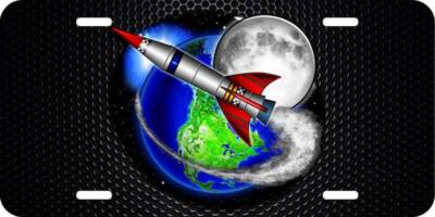 Space Rocket Ship Science Nasa Moon Earth Aluminum Car Vanity Plate Tag ...