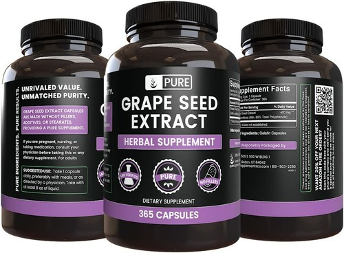 100% Pure Grape Seed Extract, 365 Capsules, 400 mg Serving, No ...