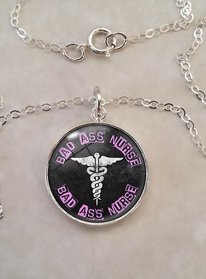 Sterling Silver 925 Pendant Necklace Bad Ass Nurse Medical Symbol ...