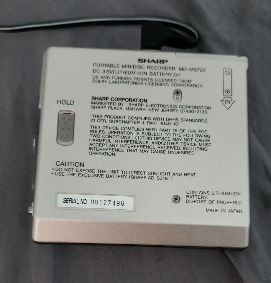 SHARP MD-MS722-S PORTABLE MINIDISC RECORDER Player - MD-MS722 WORKS ...