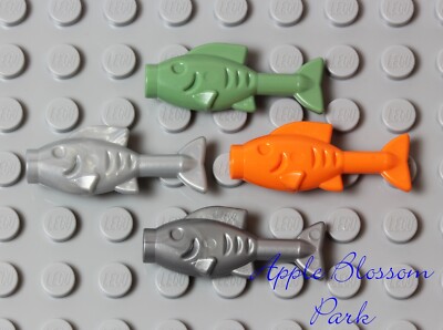 NEW Lego Lot/4 FISH Minifig Set Ocean Food Animal - Sand Green Orange ...
