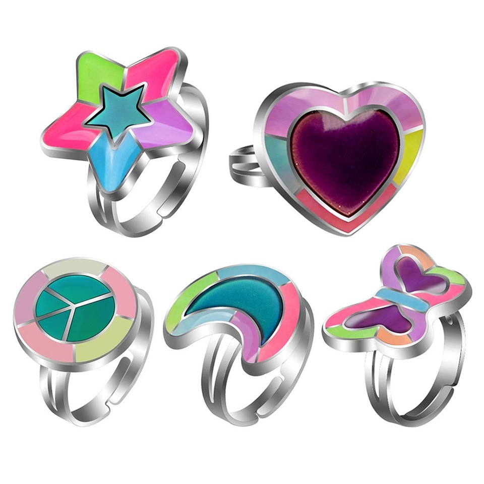 5 Pcs Mood Rings Change Color Rings Adjustable Rings Alloy Finger Rings ...