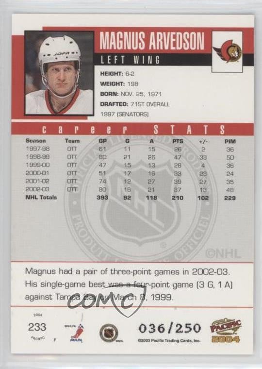 2003-04 Pacific Blue /250 Magnus Arvedson #233 | eBay