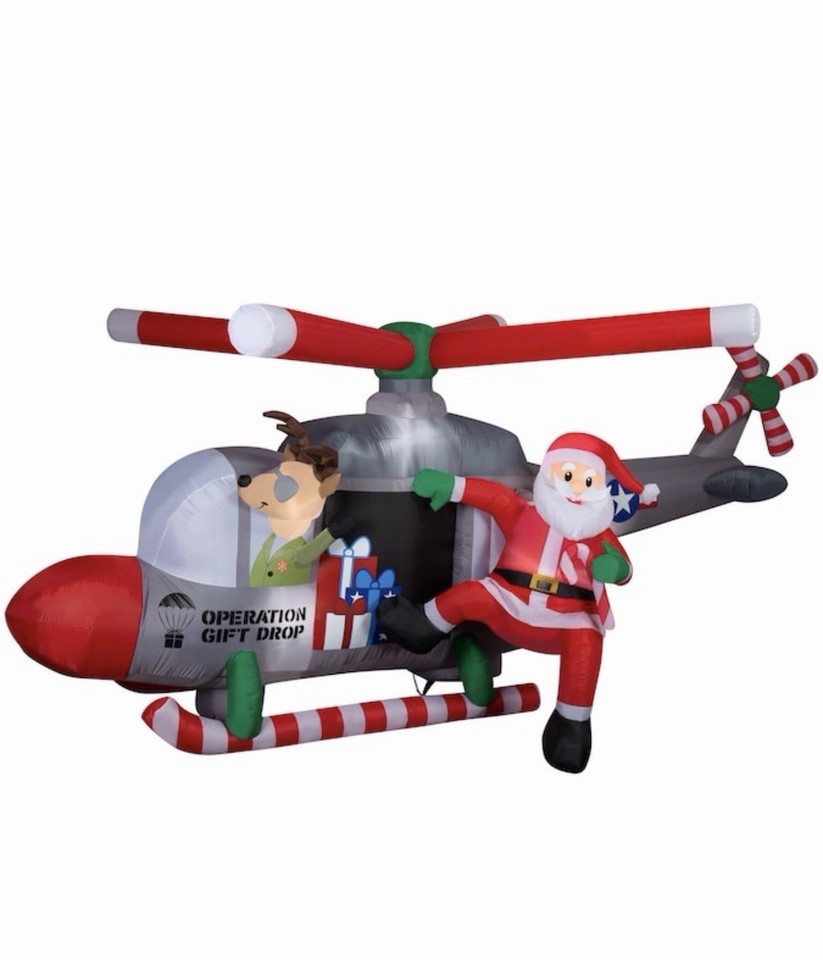 Gemmy Animated Army Helicopter Airblown Christmas Inflatable Gift Drop ...