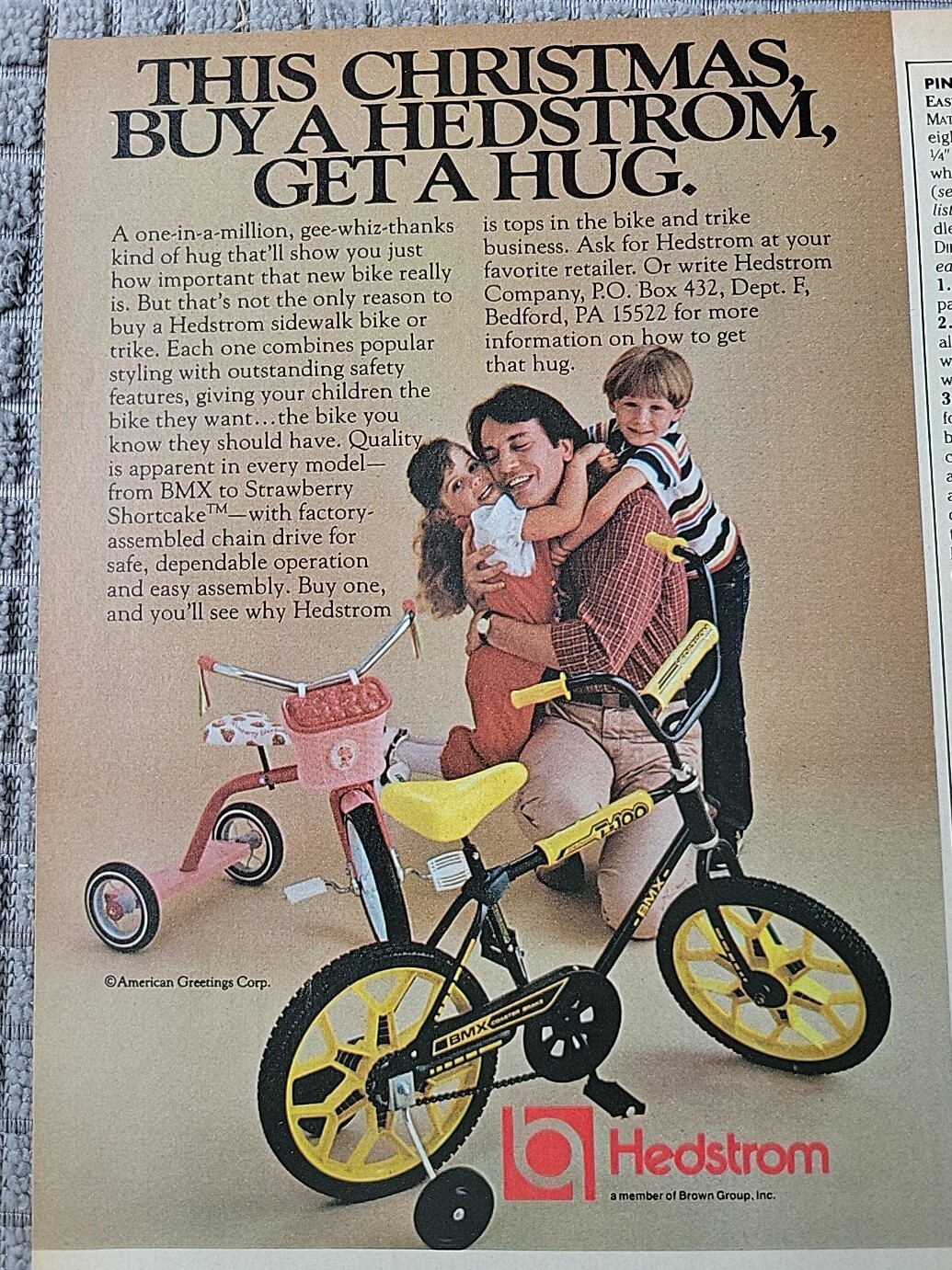 1983 This christmas buy a Hedstrom bicycle Tricycle get a hug Vintage ...