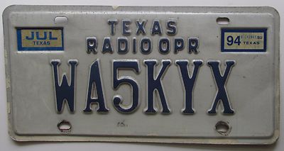 Texas 1994 AMATEUR RADIO OPERATOR License Plate # WA5KYX | eBay