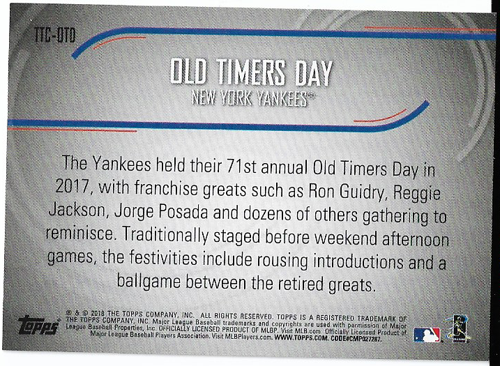 2018 Topps Team Traditions & Celebrations #TTC-OTD Old Timers Day ...