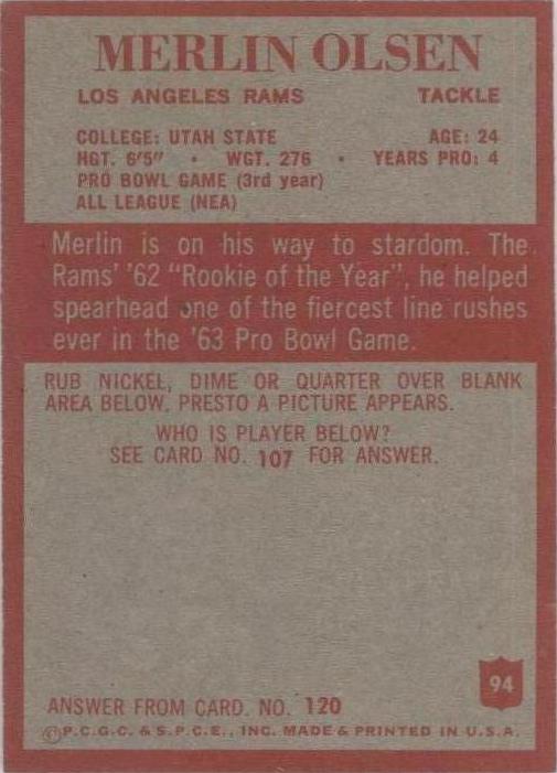 1965 Philadelphia Merlin Olsen #94 for sale | eBay