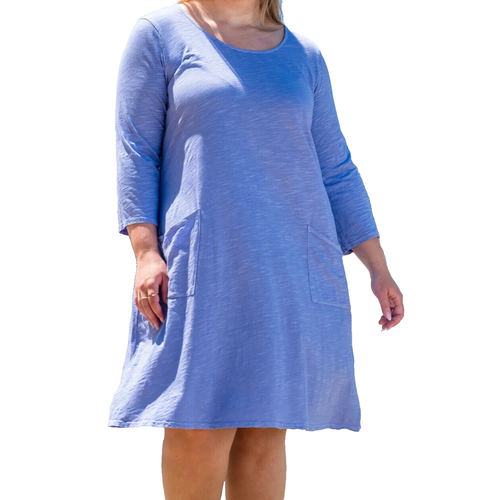 FRESH PRODUCE 2X Peri BLUE $69 DALIA Jersey COTTON POCKETS 3/4 Dress ...