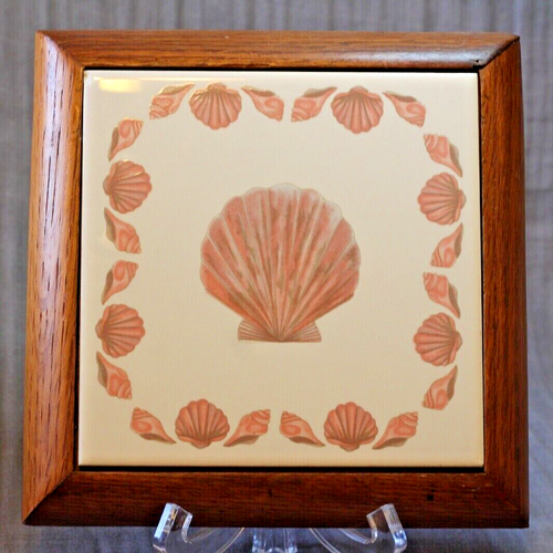 Vintage Pink Seashell Tile Framed Nautical Retro Wood Pastel Beach ...