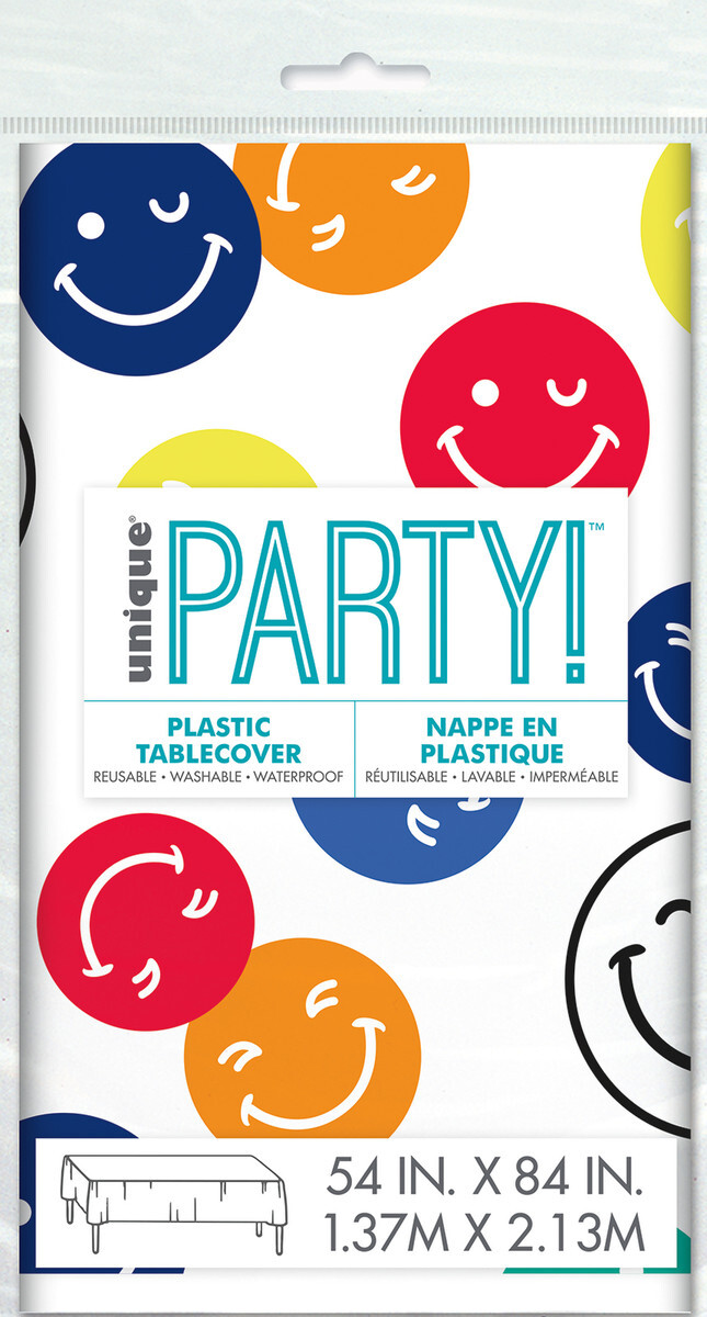 Birthday Party Colourful Smiles Printed Plastic Table Cover Tablecloth ...