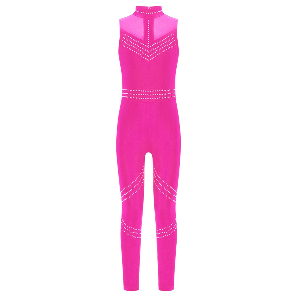 Kids Girl Shiny Mesh Splice Unitard Catsuit Gymnastics Leotard Jumpsuit ...