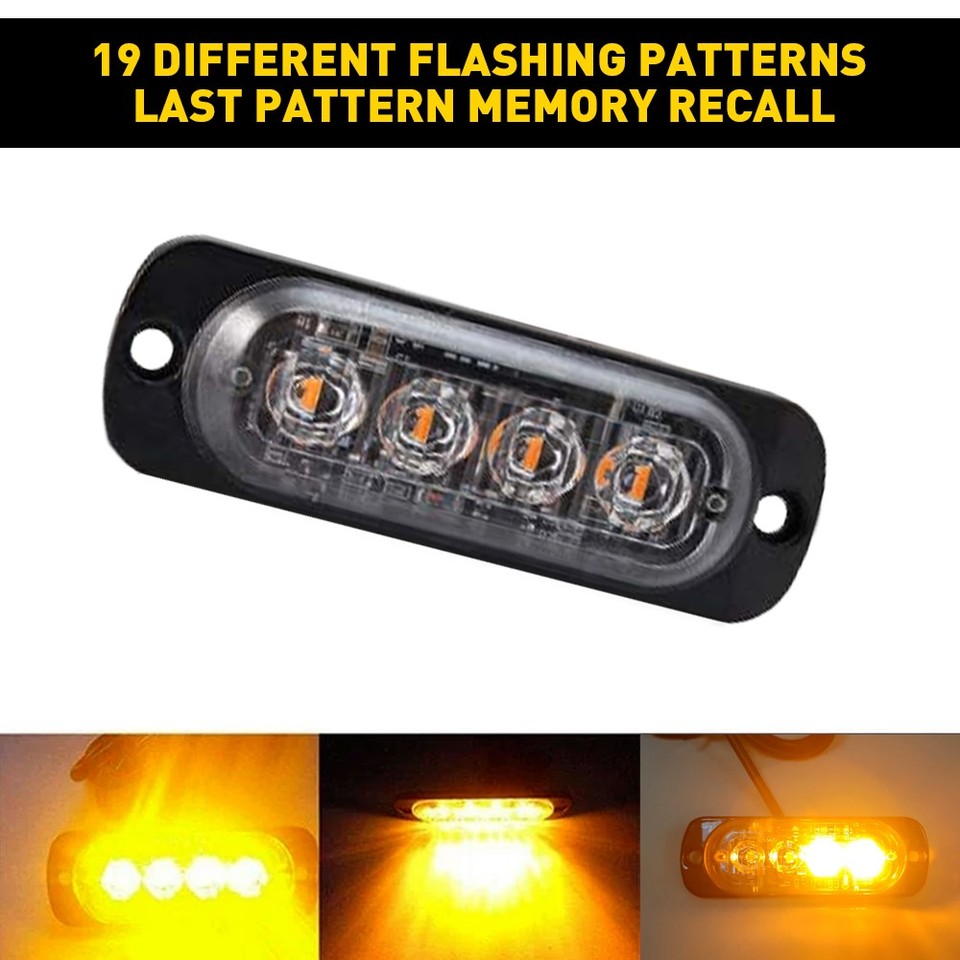 4 LED Amber Recovery Strobe Flashing Grille Light Lightbar Truck Beacon ...