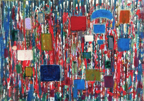 Original abstract oil painting signed by Nalan Laluk: "Arrangement ...