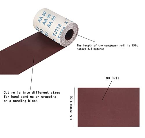 15FT Sandpaper Roll 80 Grit Sanding Paper Durable Cloth Back Dry Wet ...
