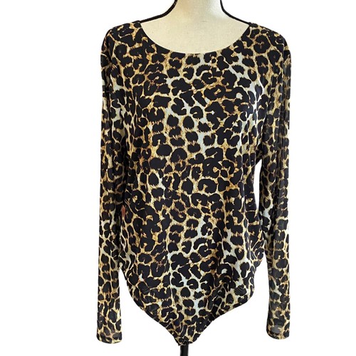 Good American Leopard Print Long Sleeve Bodysuit Sz 6 Mesh Stretch | eBay