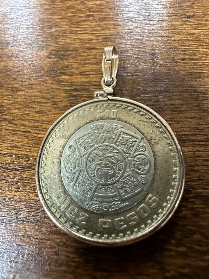 2007 MEXICO 10 PESOS Bimetallic RARE Coin Pendant Gold Filled Bail ...