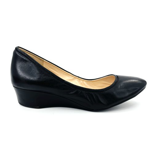 Womens 9.5 B Cole Haan Grand.OS Sloane Pump Black Leather Wedge Heel ...