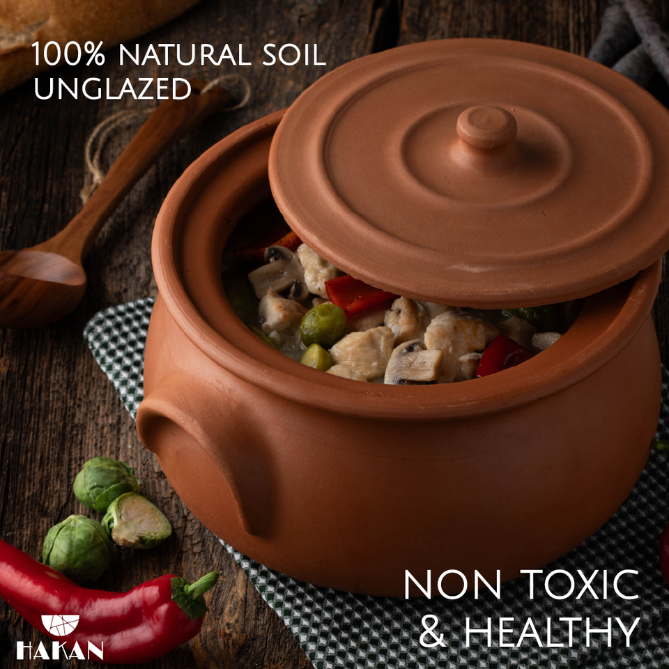 Hakan Suphan Handmade Clay Cooking Pot with Lid, Unglazed Natural ...