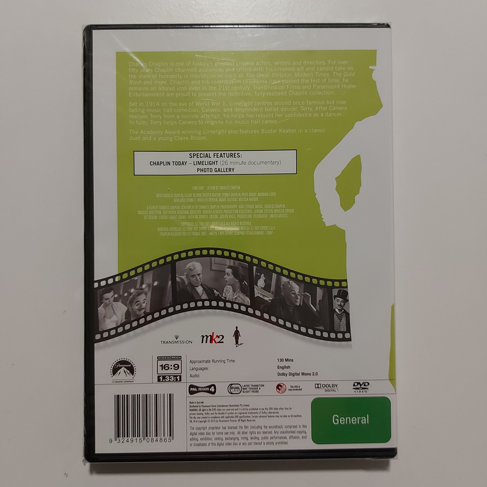 Limelight DVD NEW region 4 DVD (1952 Charlie Chaplin comedy movie ...