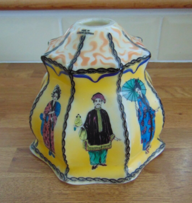 Oriental Screen Lamp Shade Green & White Ceramic Lamp I Oriental