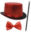 RED SEQUIN TOP HAT DANCE CANE BOW TIE FANCY DRESS RINGMASTER CABARET ...