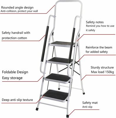 4 Step Ladder Folding Step Stool with Wide Anti-Slip Pedal 330 lbs W ...