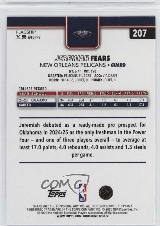 2025-26 Topps Topps Foil Pattern Jeremiah Fears #207 Rookie RC | eBay