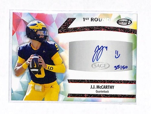 2024 Sage Aspire JJ McCarthy 35/50 Red Auto Autograph Card Vikings | eBay