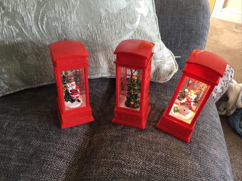 Christmas Scene 3 Telephone Boxes With Lights Santa inc Batteries | eBay UK