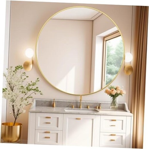 42 Inch Large Round Mirror Gold, Metal Framed Wall Mirror | Modern ...