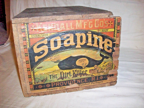 ANTIQUE WOOD ADVERTISING BOX SOAPINE LAUNDRY SOAP SPERM WHALE | eBay