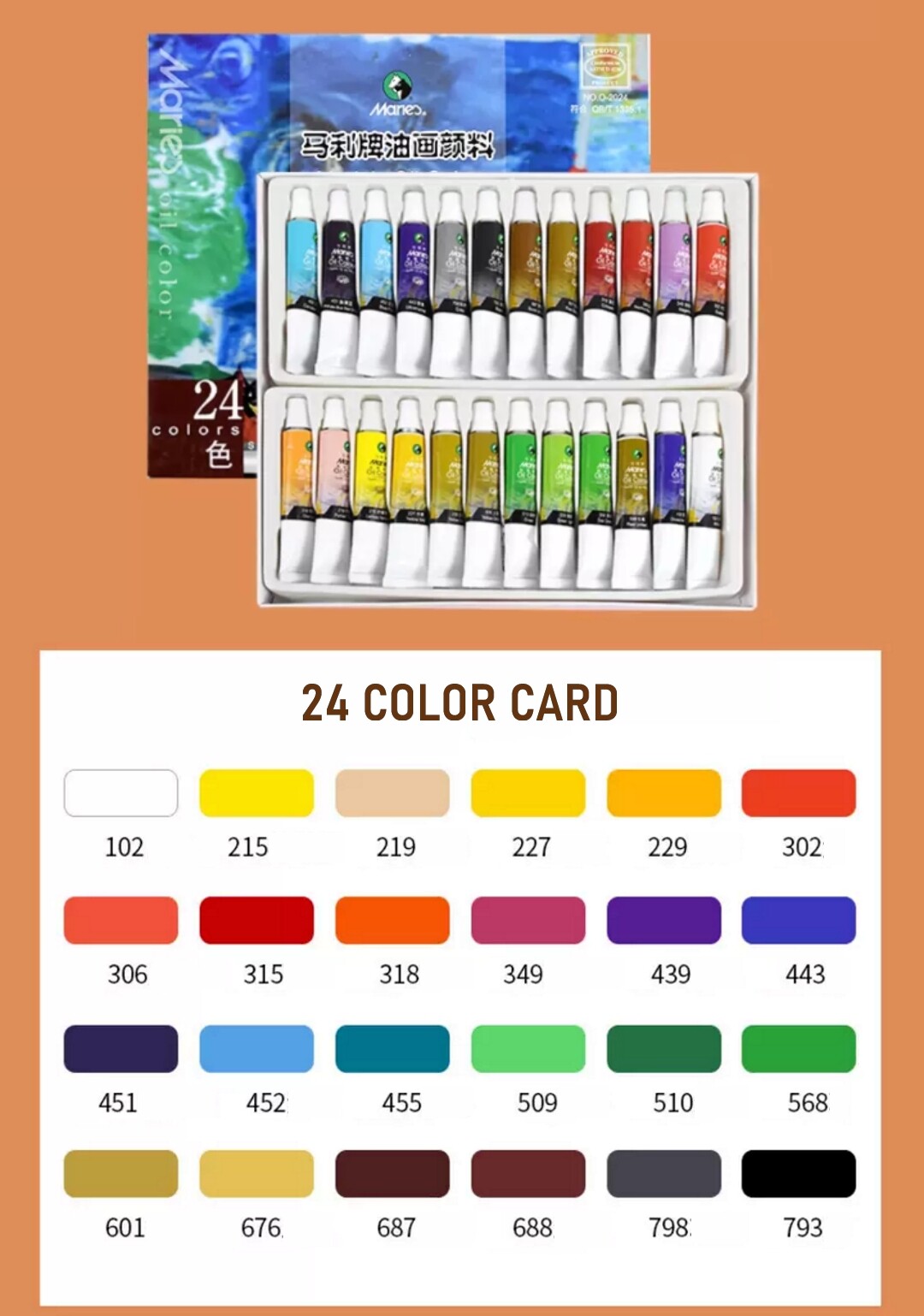 24 Pack Marie's Oil Paint Set 12ml Tubes Artist Painting Set Oil Color ...