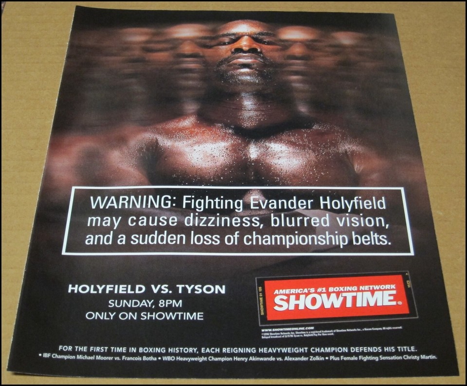 1996 Evander Holyfield vs Mike Tyson Showtime Print Ad Advertisement ...