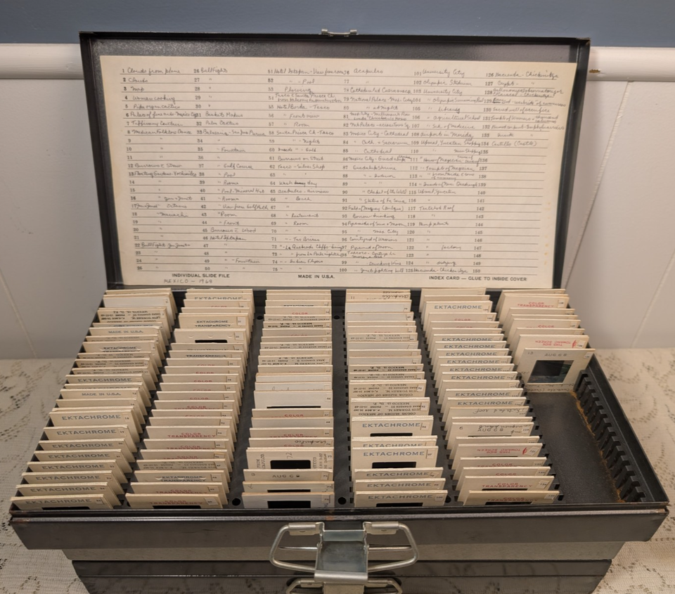 3 Vintage Metal 35mm Slide Boxes 150 Capacity Storage Tray W/Slides ...