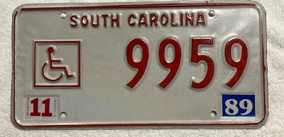 LICENSE PLATE SOUTH CAROLINA HANDICAP 9959 1989 | eBay
