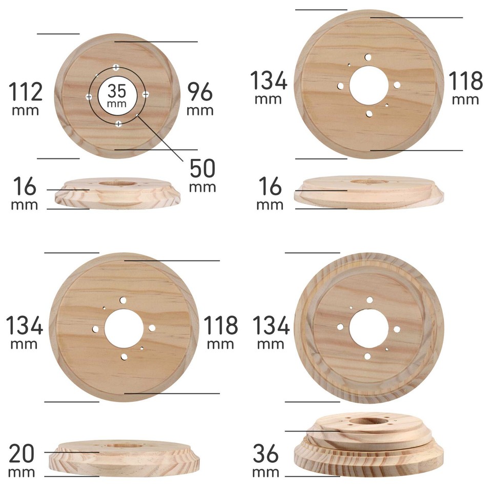 Round Wood Pine Plinth 112 & 134mm Dia. Rose Surface Pattress Ceiling ...