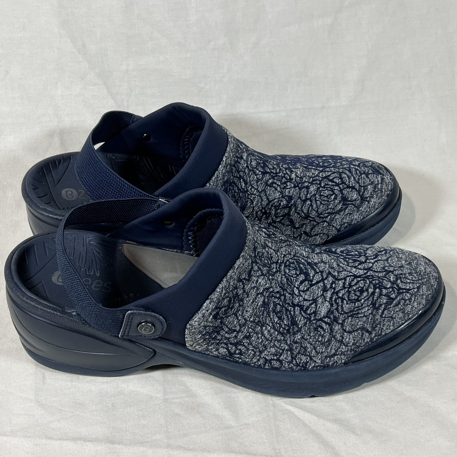 Bzees Womens Kitty Clogs Shoes Blue Floral Elastic Low Heel Slingback ...