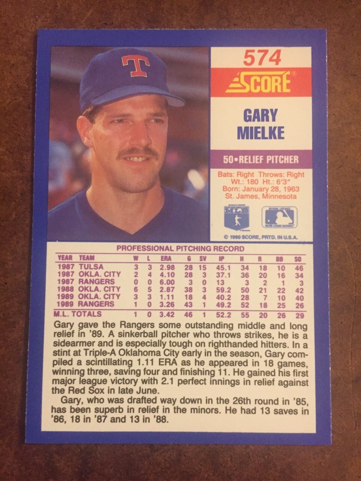 Gary Mielke 574 Score 1990 MLB Baseball Trading Card | eBay
