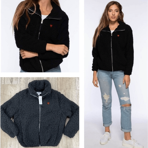Sub Urban Riot Heart Emblem Black Teddy Zip Up Jacket With Pockets ...