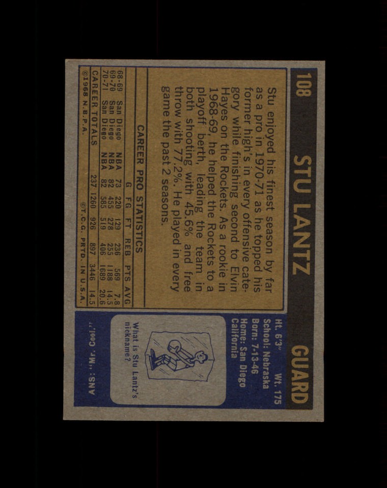 1971 Topps Basketball #108 Stu Lantz DP STARX 7 NM (CS131320) | eBay